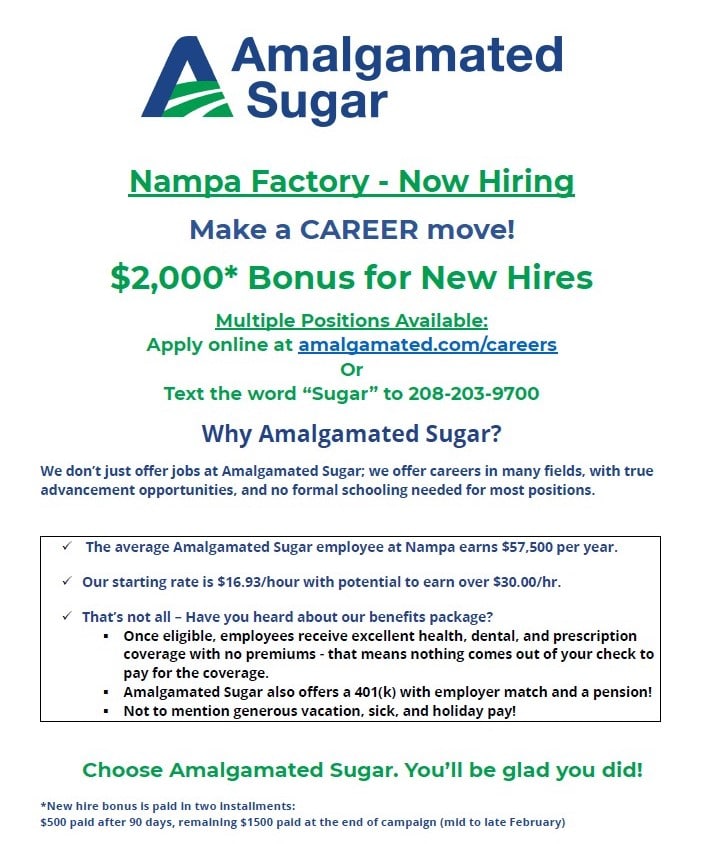 Learn More About Our Opportunities in Nampa! - Amalgamated Sugar